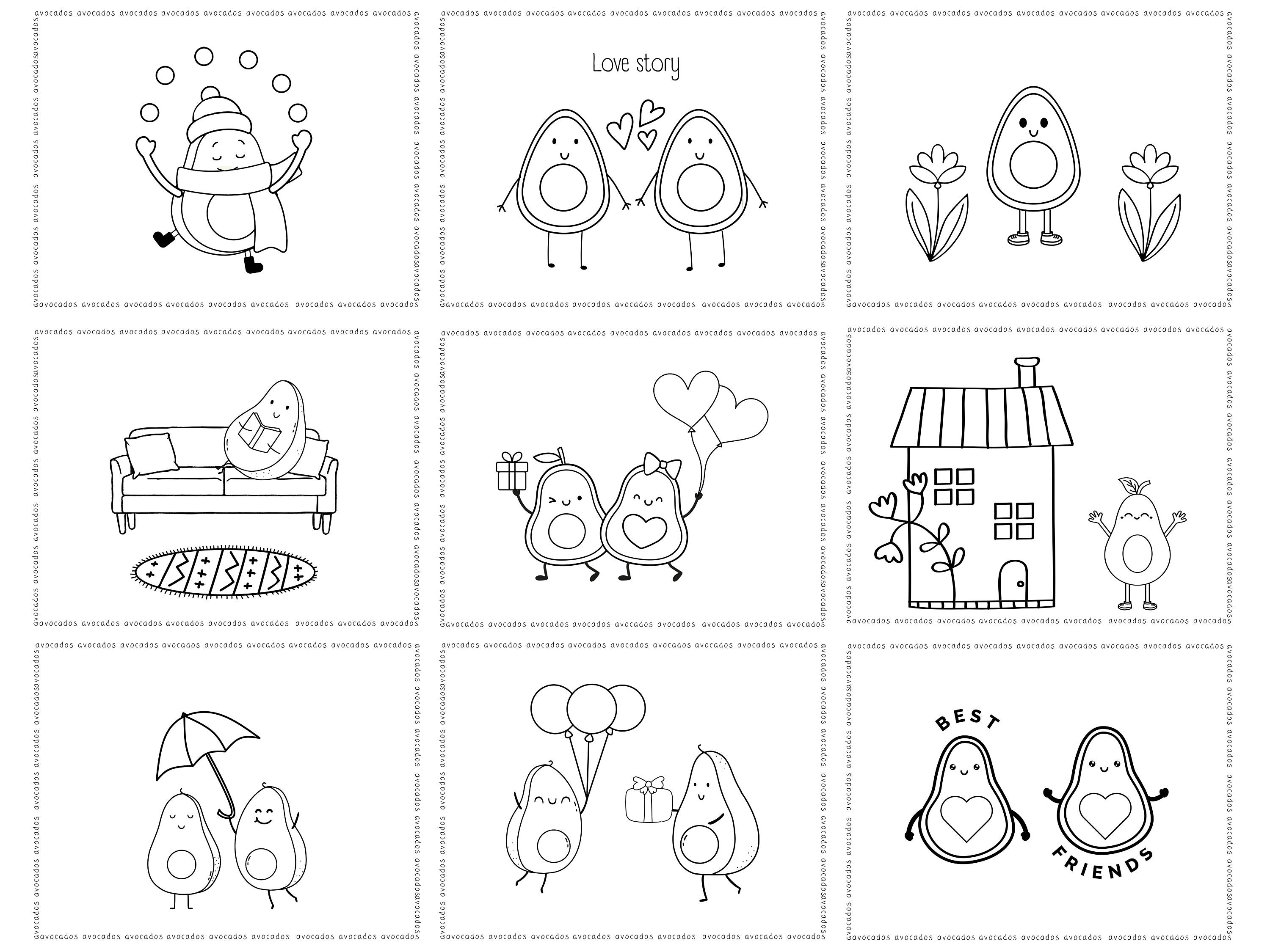 Cute Avocado Coloring Pages, 18 Printable Color Sheets, Fun Coloring ...
