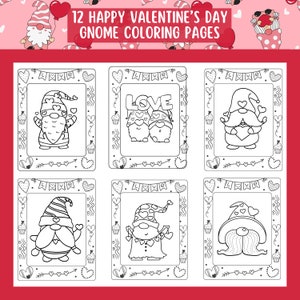 Valentine's Day Gnome Coloring Pages for Girls and Boys, 12 Printable ...