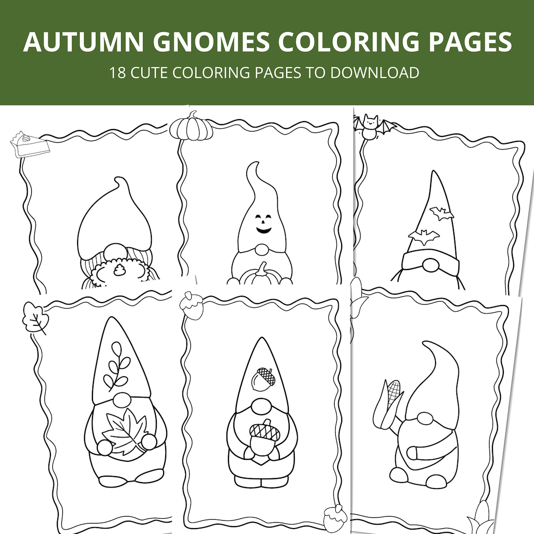 Autumn Gnomes Coloring Pages Set, Fall Gnome Color Pages, Cute Autumn ...