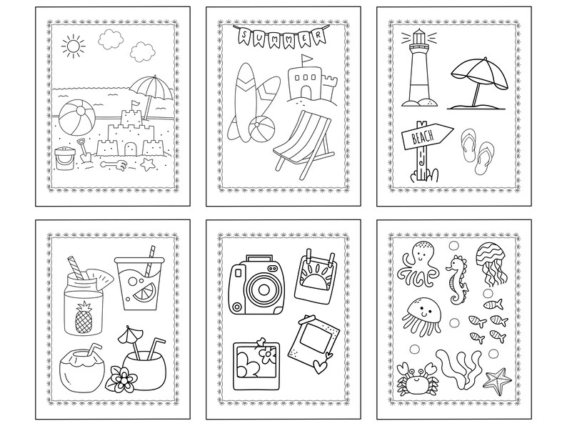 Summer Coloring Pages Collection, Kids Coloring Printables, Beach Party ...