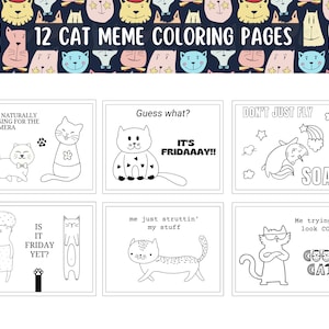 Cat Memes Coloring Pages for Girls and Boys, 12 Printable Color Sheets ...