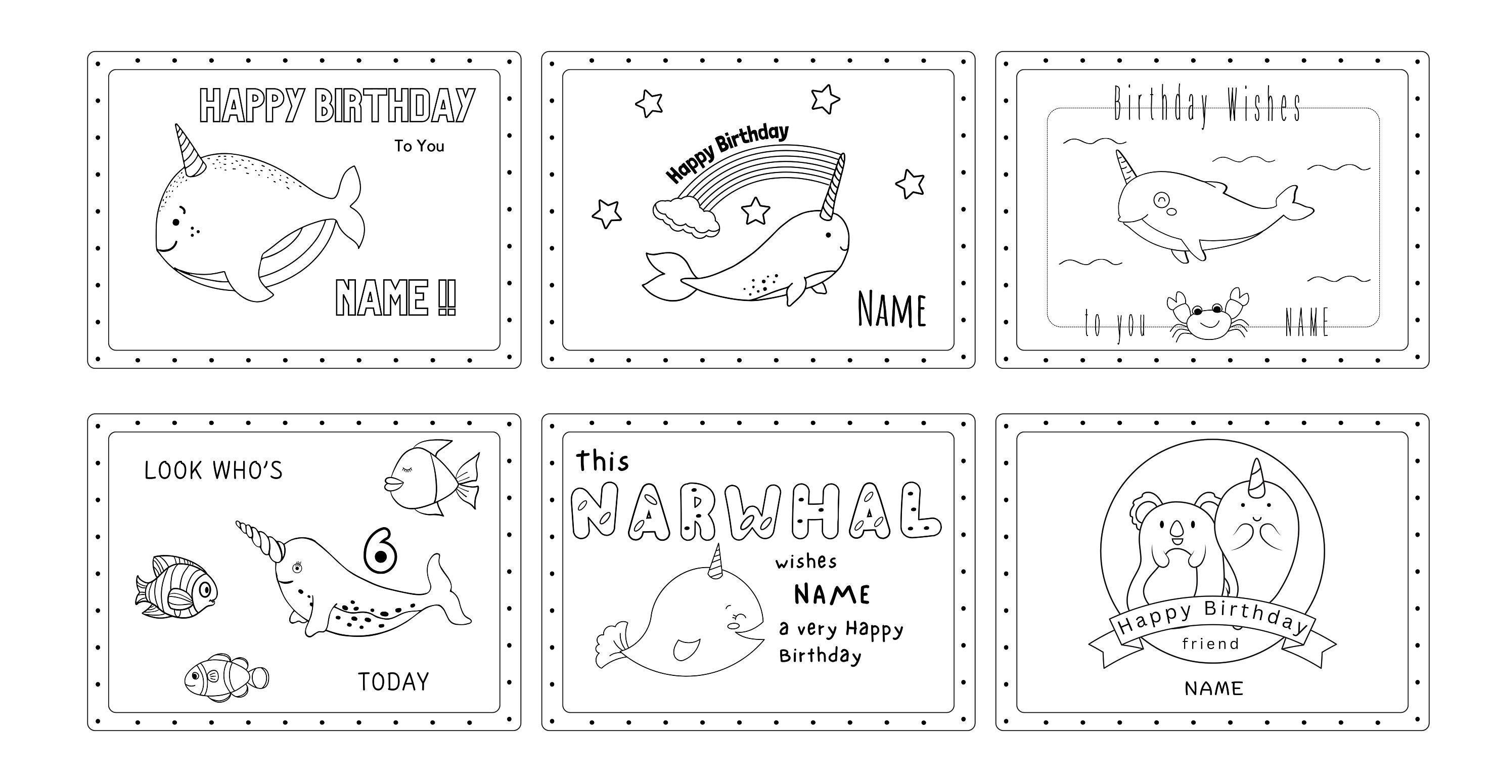 Personalized Narwhal Birthday Coloring Pages, Party Favors (printable ...