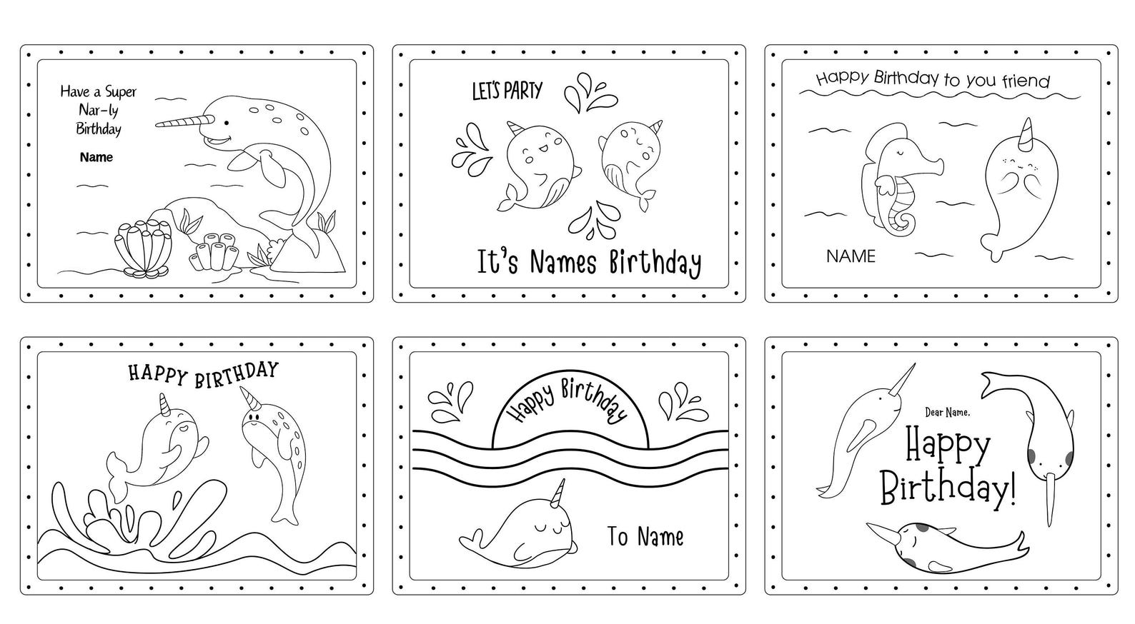 Personalized Narwhal Birthday Coloring Pages, Party Favors (printable ...