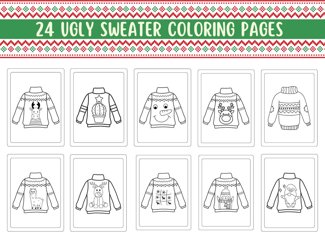 Ugly Sweater Christmas Colouring Sheets 24 Cute Coloring - Etsy