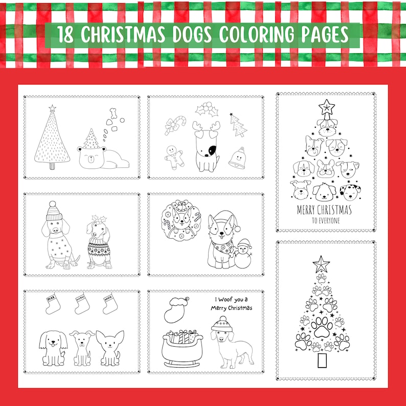 Christmas Dogs Coloring Pages, 18 Cute Printable Color Sheets, Color ...