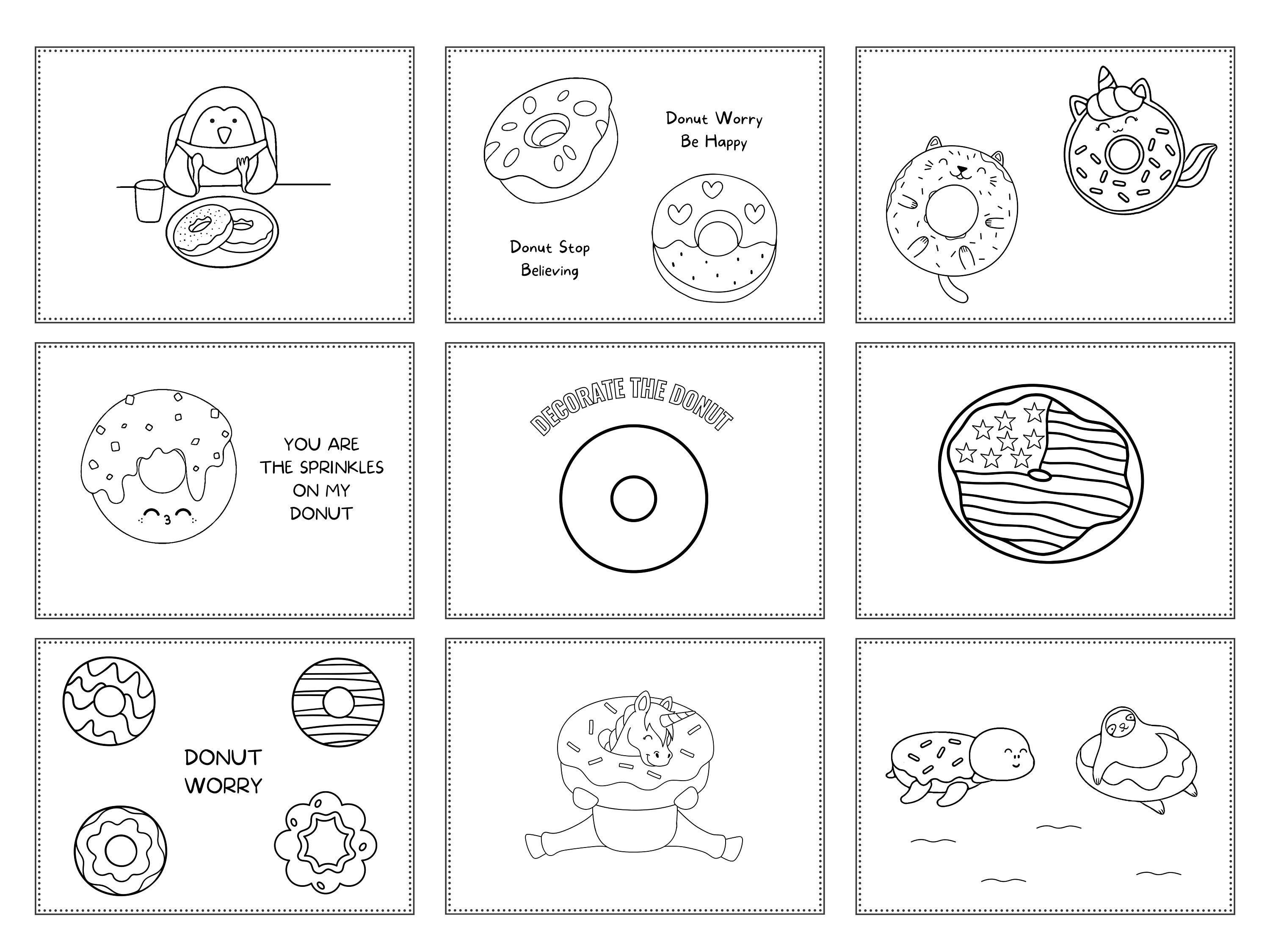 Donut Coloring Pages for Girls and Boys, 18 Colouring Sheets, Printable ...