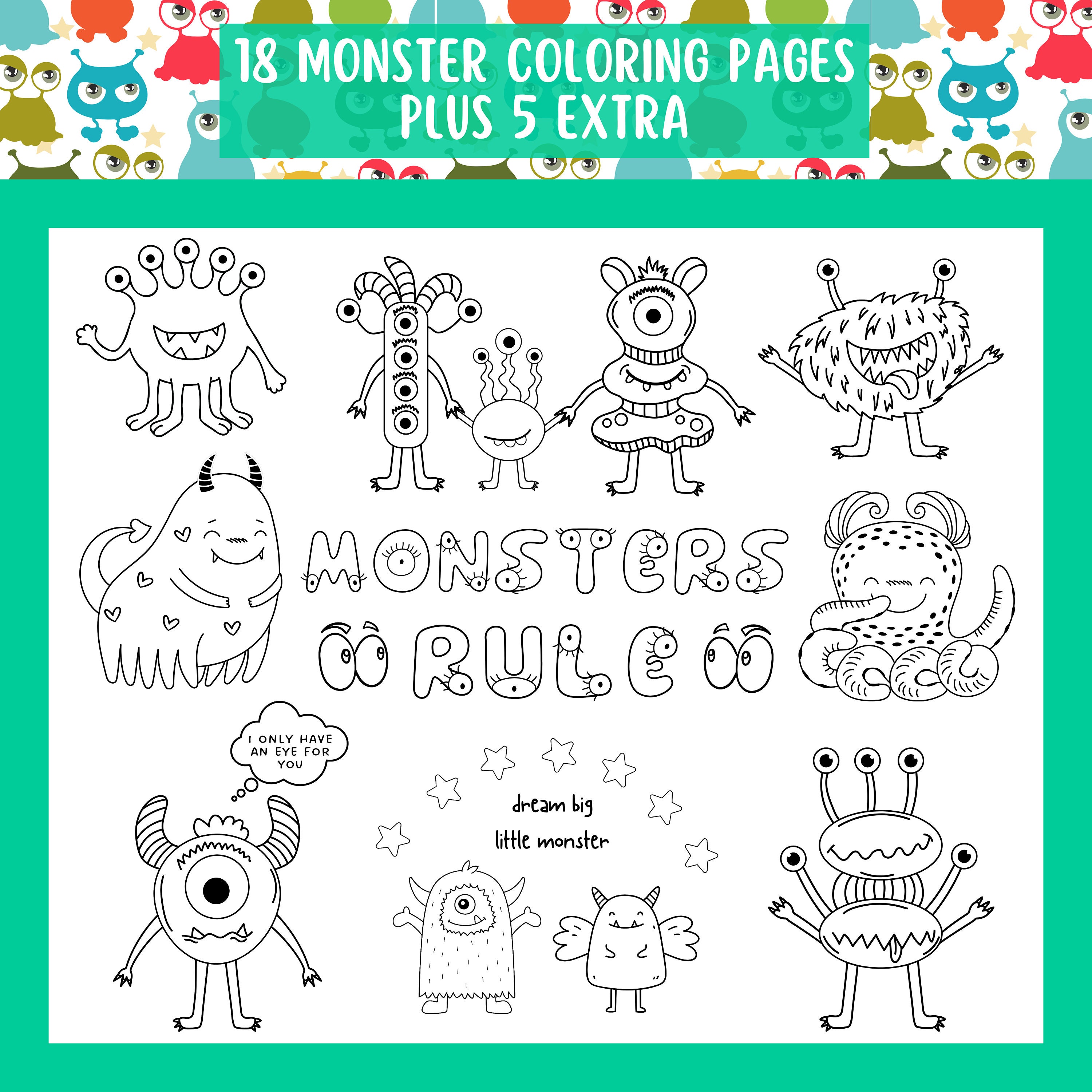 Cute Monster Coloring Pages, 18 Printable Color Pages for Girls and ...