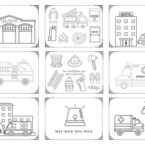First Responder Coloring Pages Set, Police Car, Ambulance, Fire Truck ...