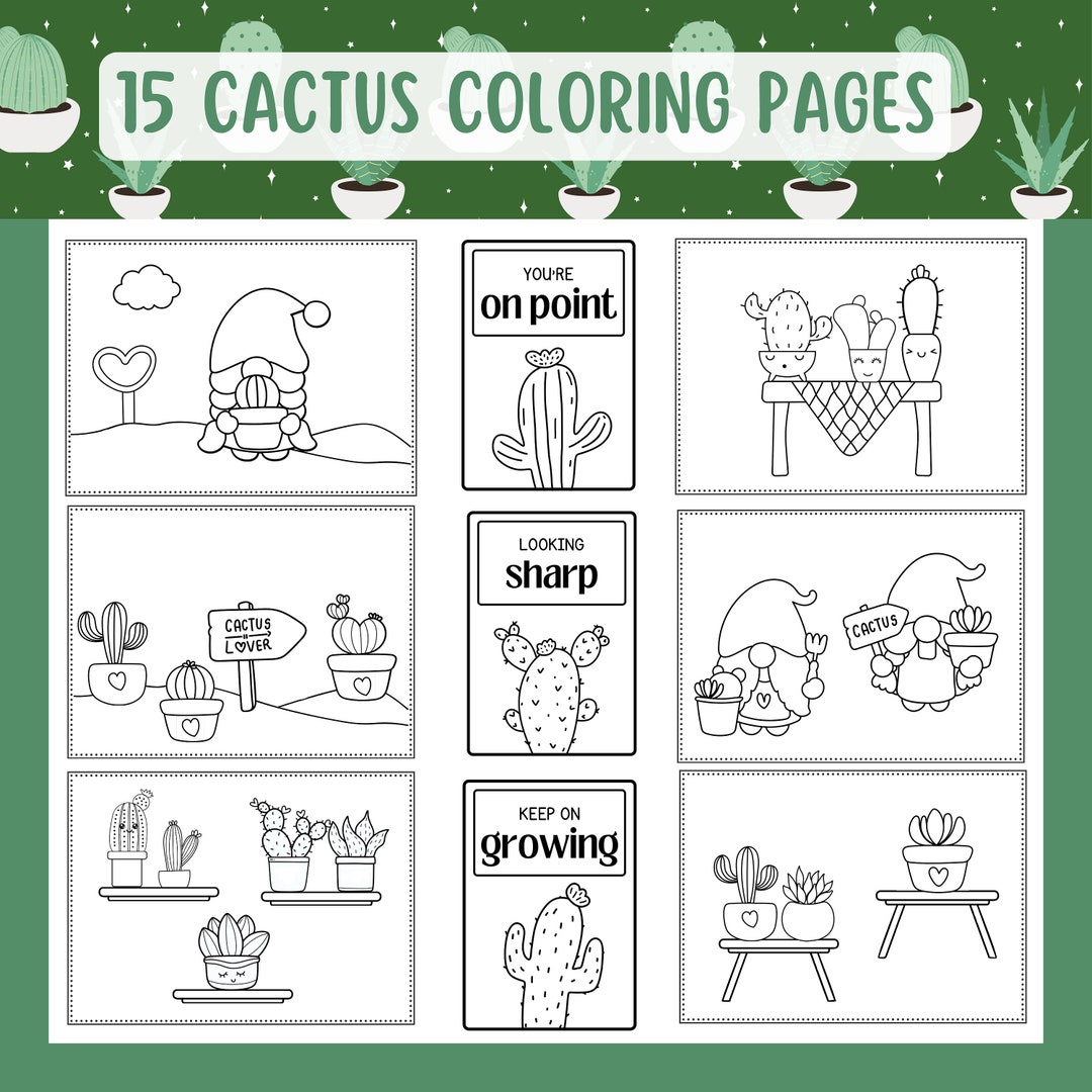 Cactus Coloring Pages for Girls and Boys, 15 Printable Color Pages ...
