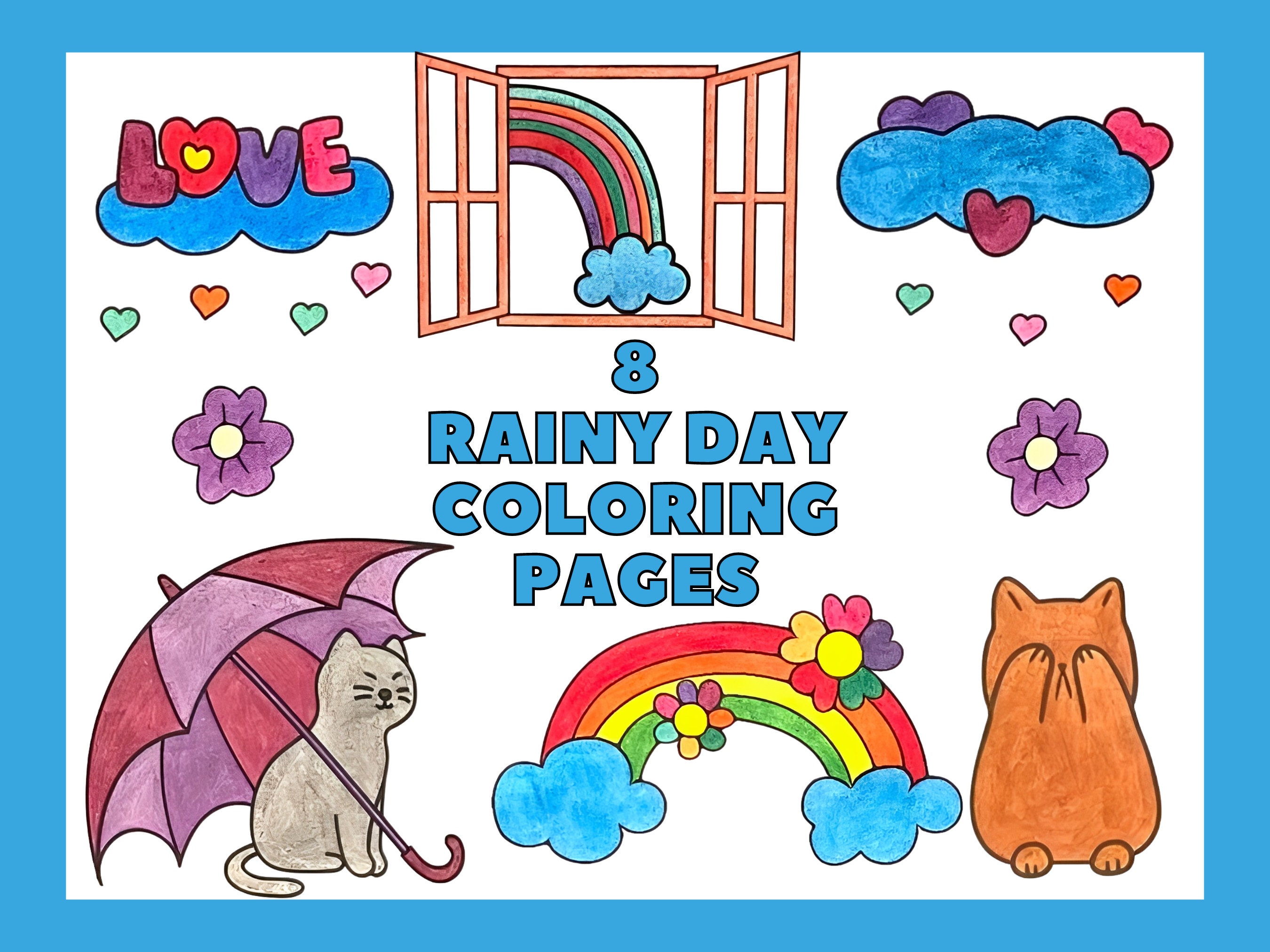 Rainy Day Coloring Pages for Girls and Boys 8 Cute Printable - Etsy