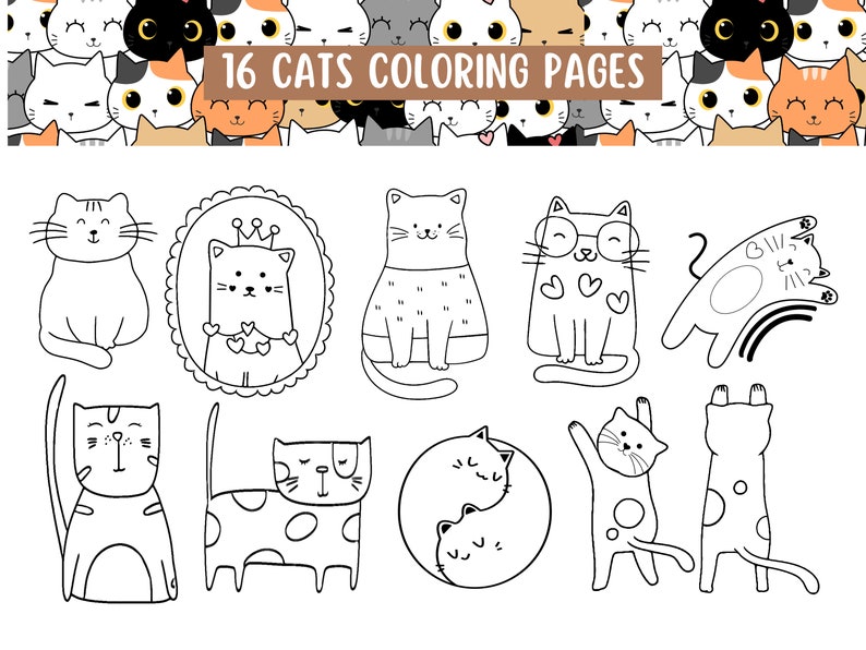Cats Colouring Pages, 16 Cute Printable Color Sheets, Easy and Fun ...