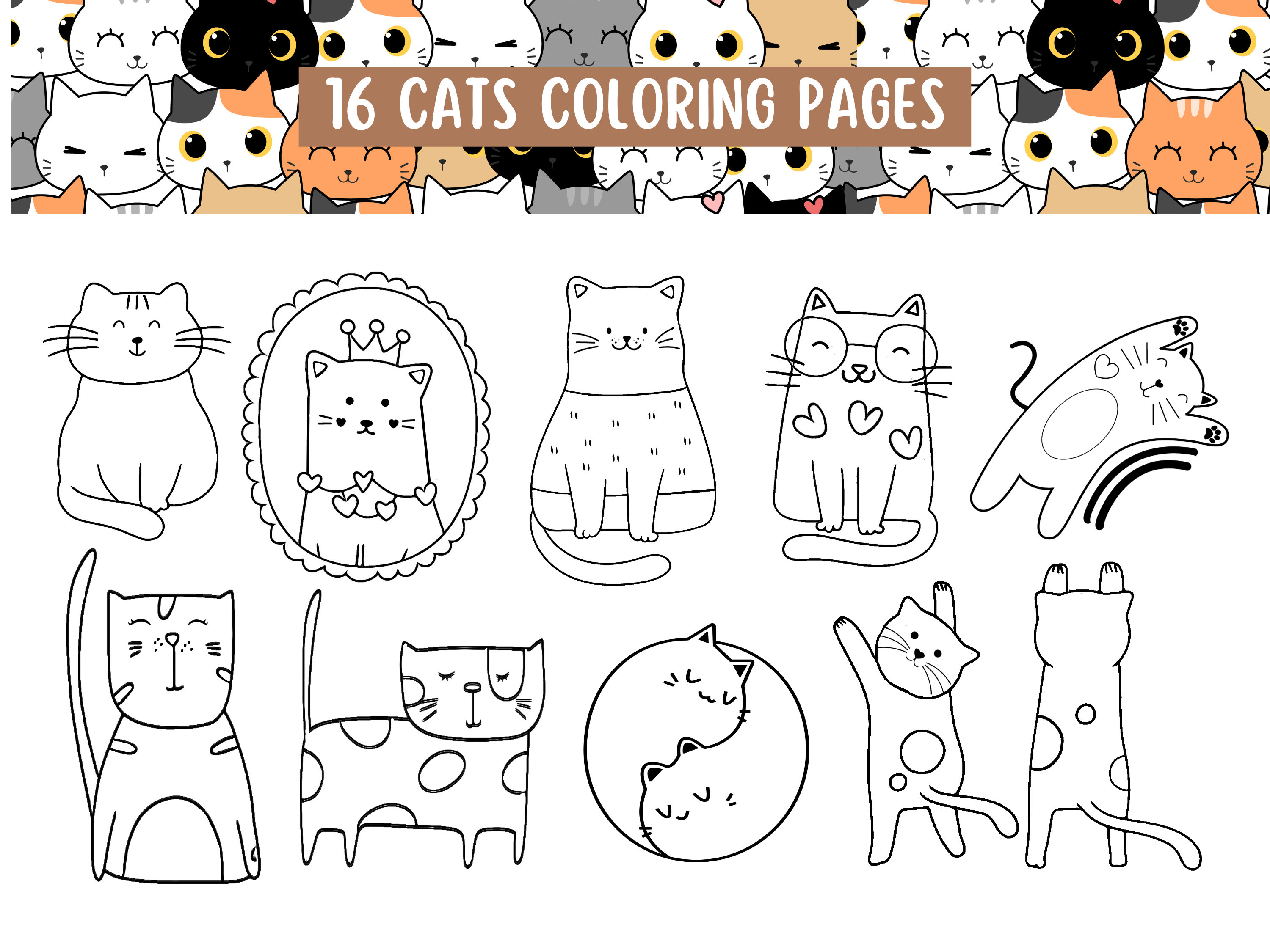 Cats Colouring Pages, 16 Cute Printable Color Sheets, Easy and Fun ...