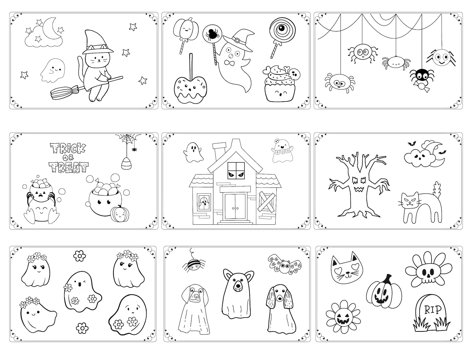 Halloween Coloring Pages for Girls and Boys, 18 Cute Printable Color ...