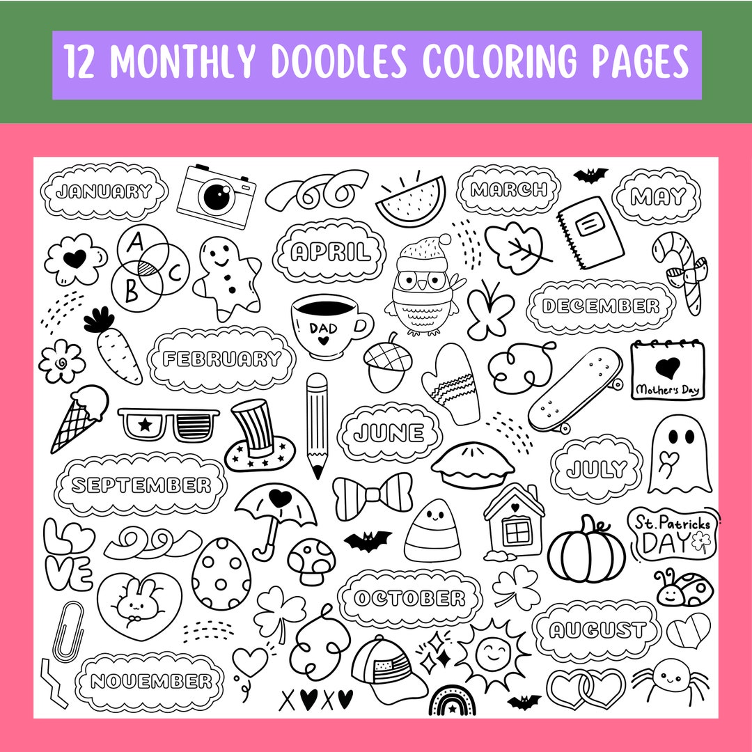 Monthly Doodles Coloring Pages: Seasons & Holidays (digital Download ...
