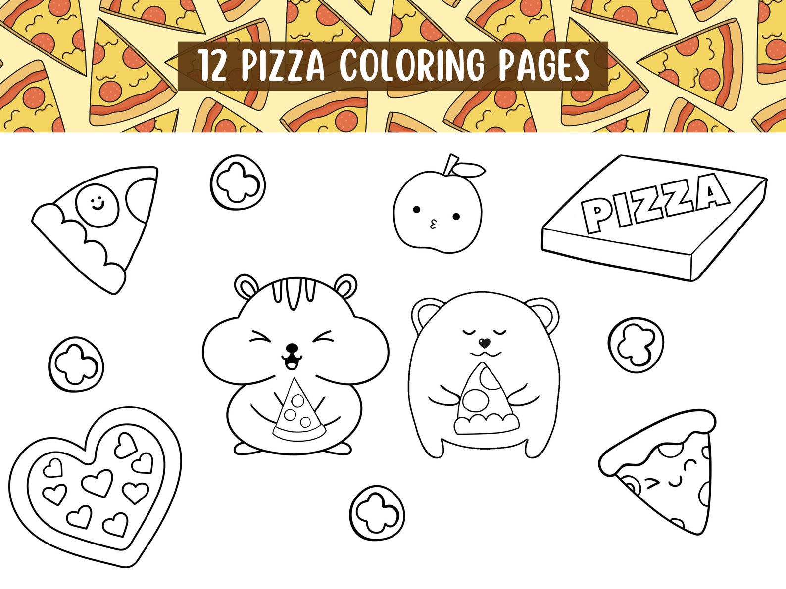 Pizza Coloring Pages for Girls and Boys 12 Cute Food - Etsy