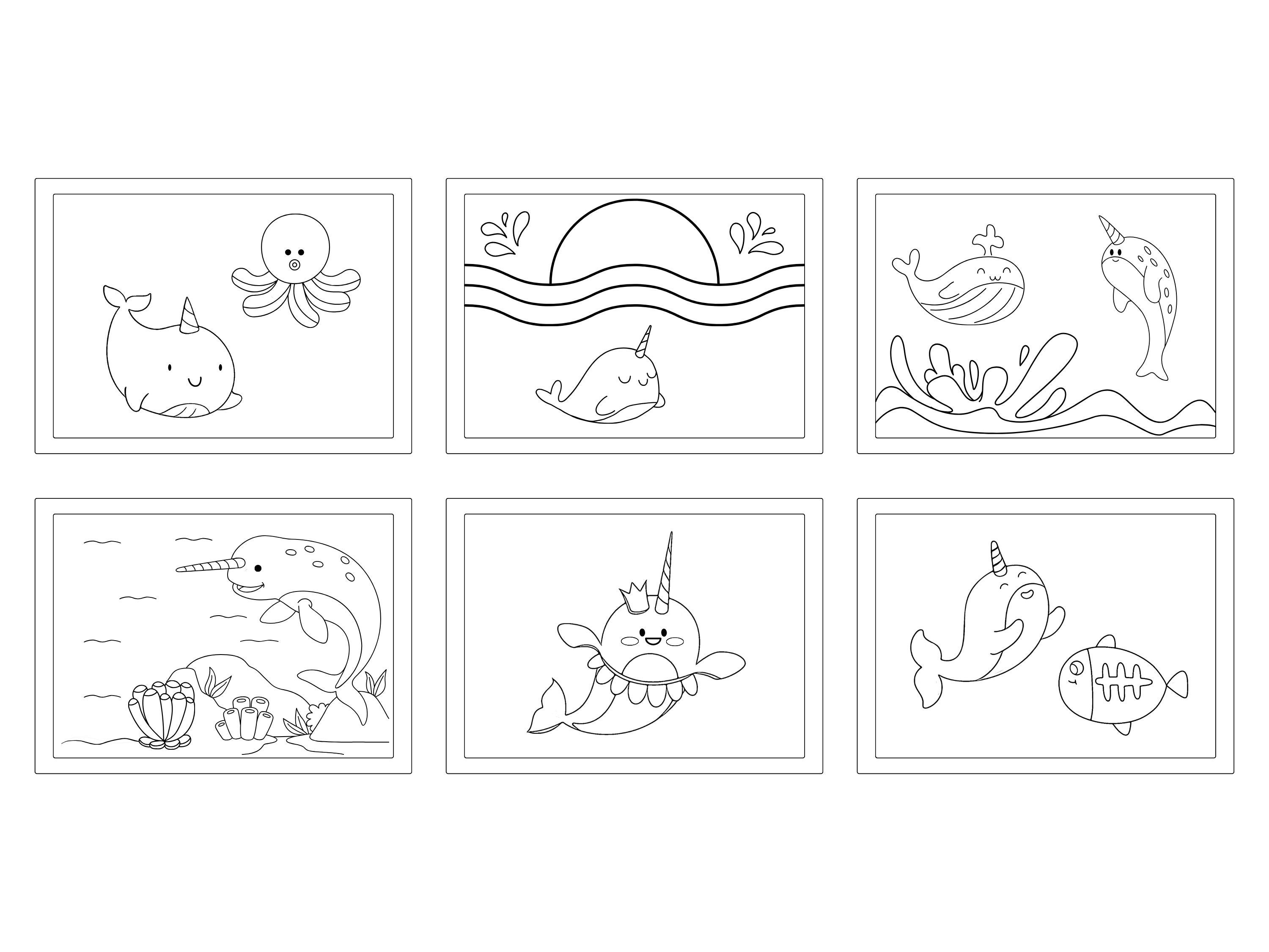 Narwhal Unicorn of the Sea Coloring Pages 12 Cute Printable - Etsy