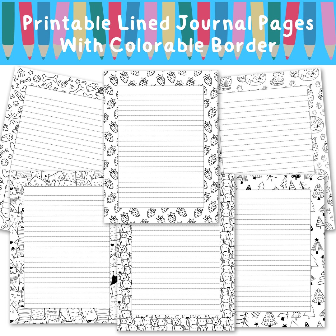Printable Lined Journal Pages With Coloring Border, Colorable Planner ...