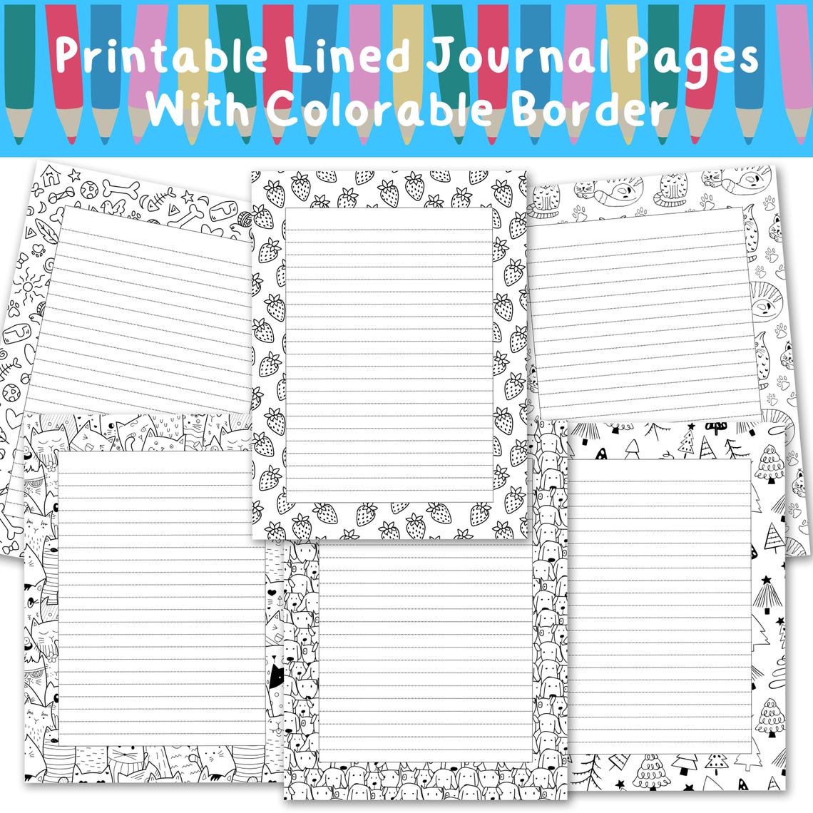 Printable Lined Journal Pages With Coloring Border, Colorable Planner ...