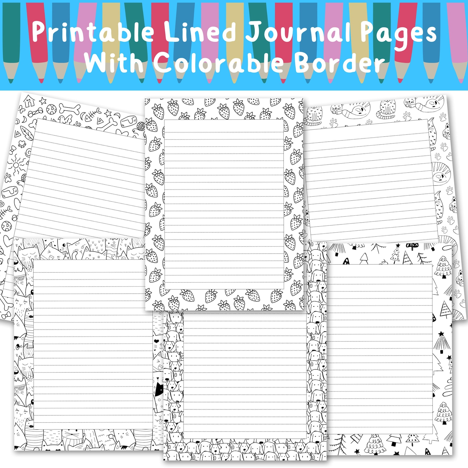 Printable Lined Journal Pages With Coloring Border, Colorable Planner ...