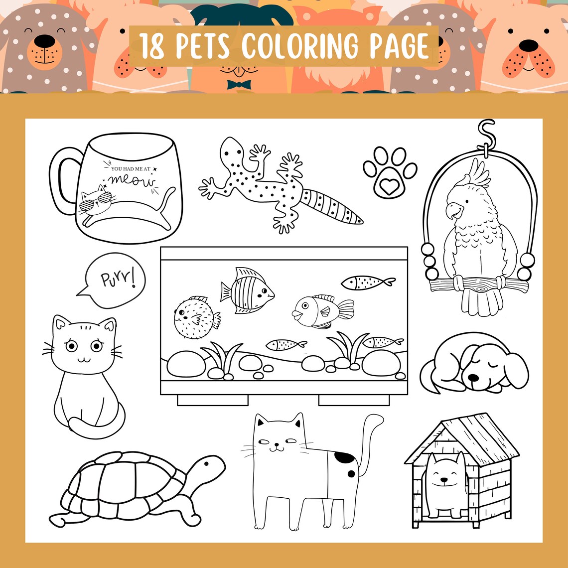 Cute Pets Coloring Pages, 18 Colouring Sheets, Printable Color Pages ...