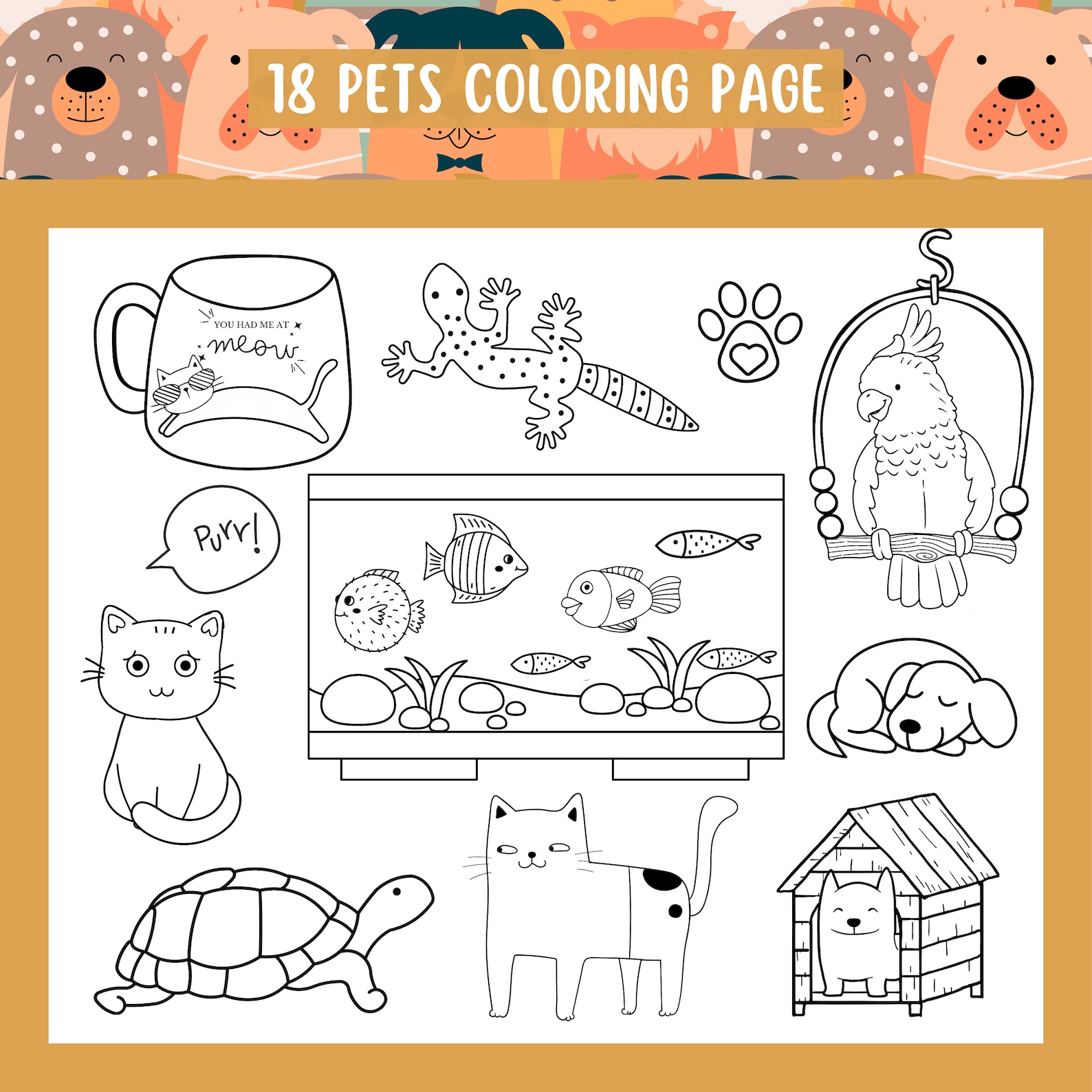 Cute Pets Coloring Pages, 18 Colouring Sheets, Printable Color Pages ...