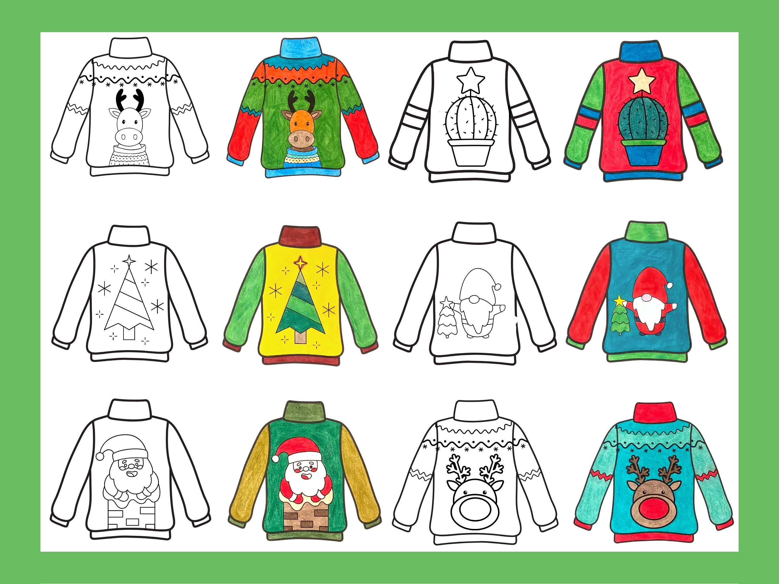 Ugly Sweater Christmas Colouring Sheets, 24 Cute Coloring Pages for ...