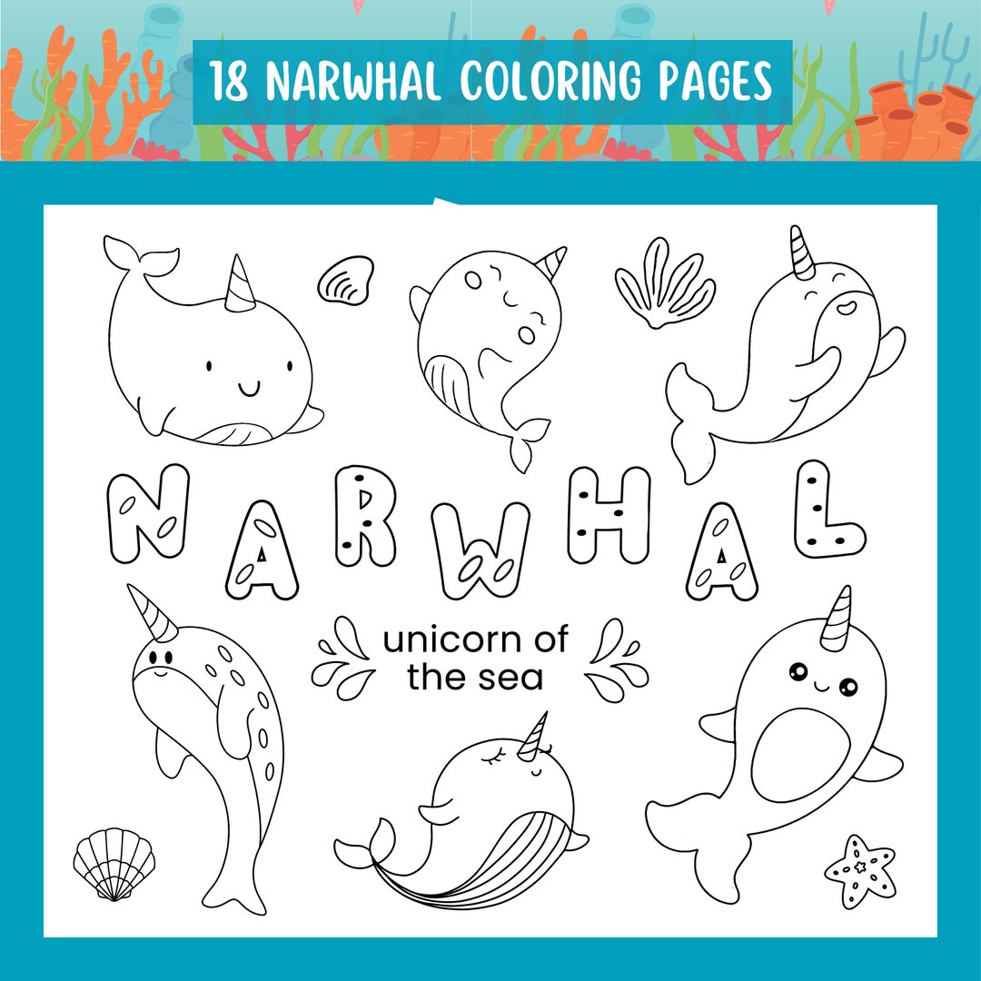 Narwhal Unicorn of the Sea Coloring Pages, 18 Cute Printable Color ...