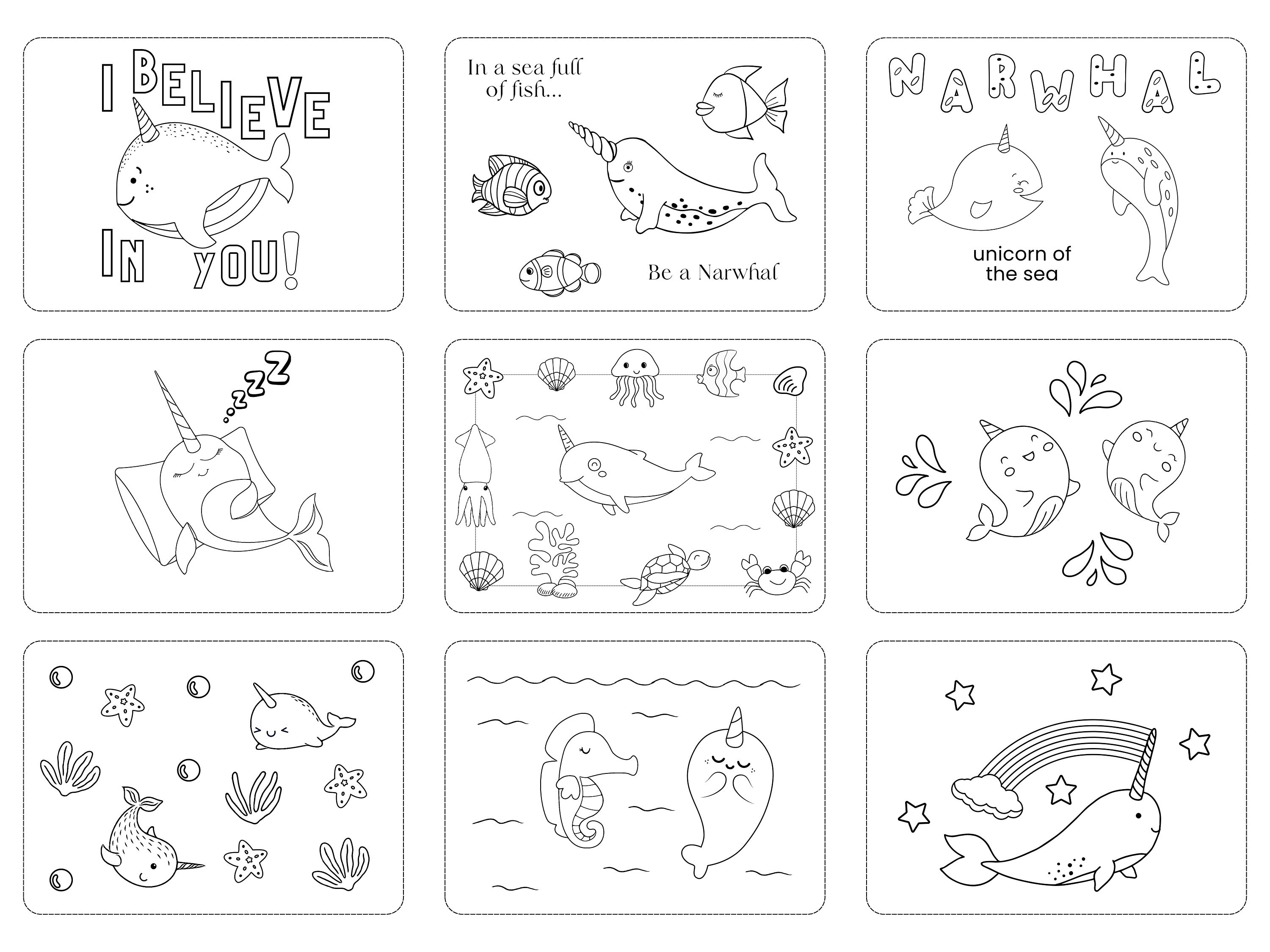 Narwhal Unicorn of the Sea Coloring Pages, 18 Cute Printable Color ...