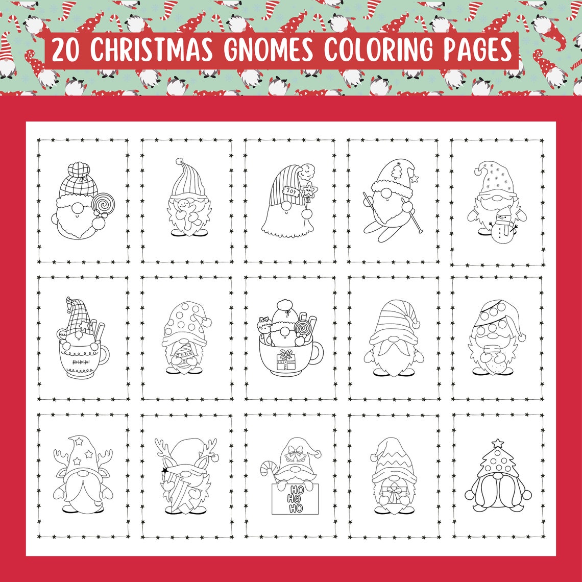 Christmas Gnomes Coloring Pages, 20 Printable Color Sheets, Cute ...