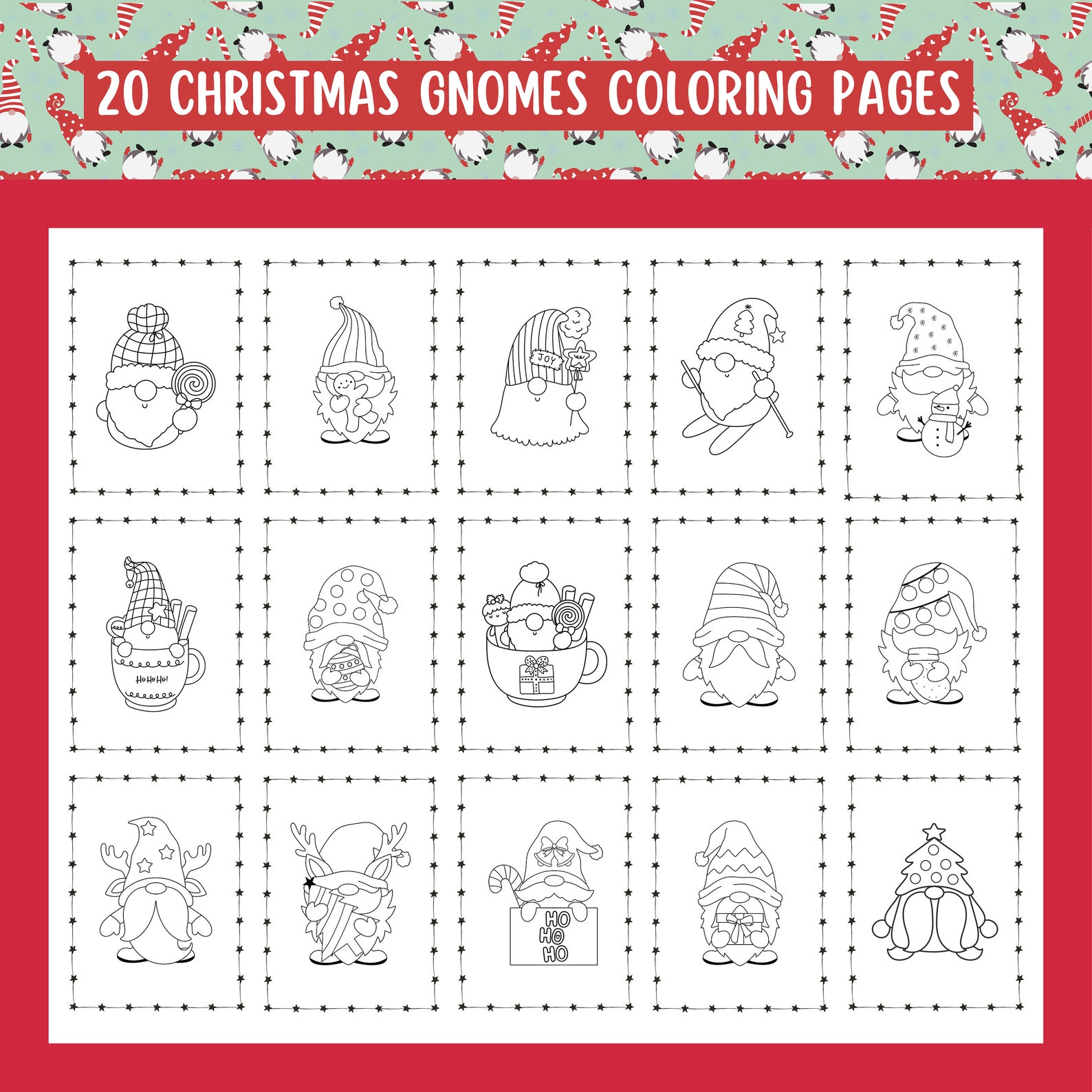 Christmas Gnomes Coloring Pages, 20 Printable Color Sheets, Cute ...
