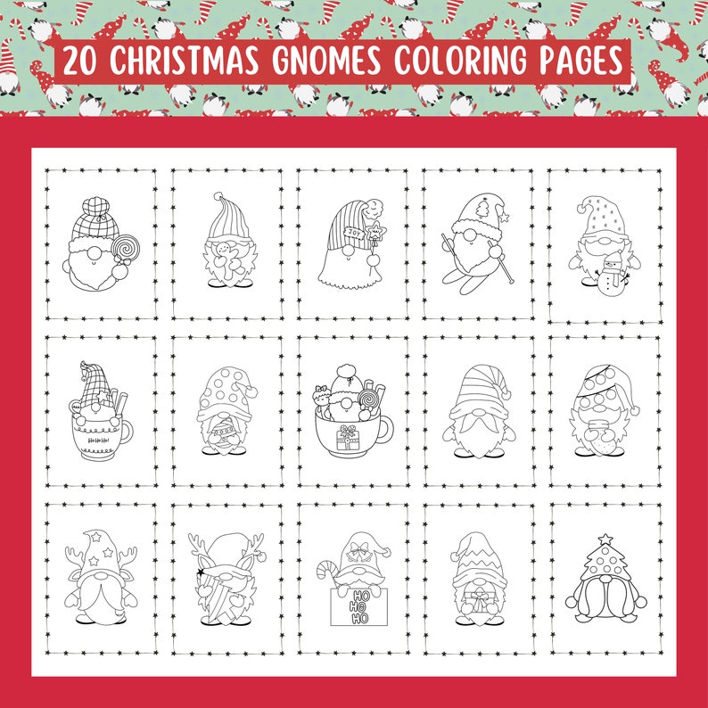Christmas Gnomes Coloring Pages, 20 Printable Color Sheets, Cute ...