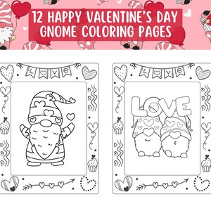 Valentine's Day Gnome Coloring Pages for Girls and Boys, 12 Printable ...