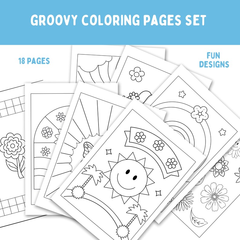 Groovy Retro Coloring Pages: Fun Designs, Adult Coloring (instant ...