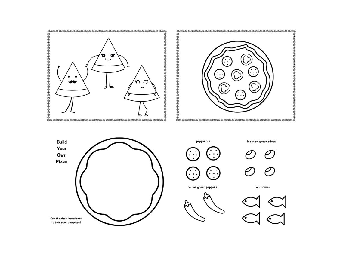 Pizza Coloring Pages for Girls and Boys 12 Cute Food - Etsy
