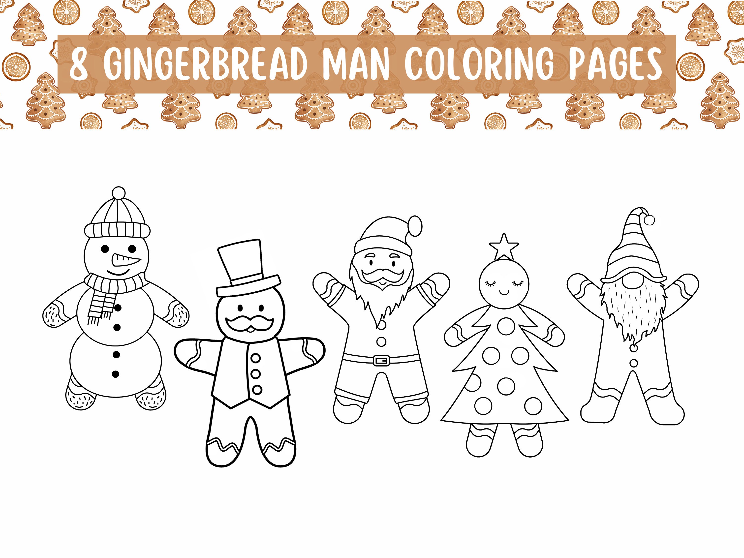 Gingerbread Man Coloring Pages, 8 Cute Colouring Sheets, Printable ...