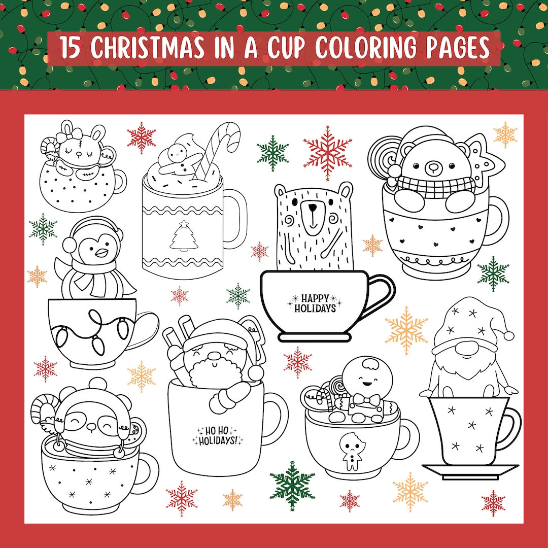 Christmas in a Cup Coloring Pages for Girls and Boys, 15 Winter ...