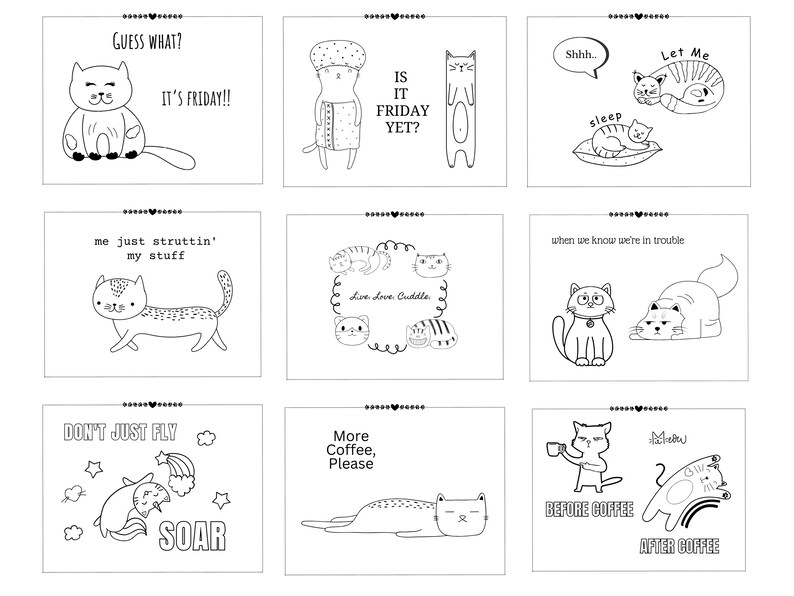 Cat Memes Coloring Pages for Girls and Boys, 18 Printable Color Sheets ...