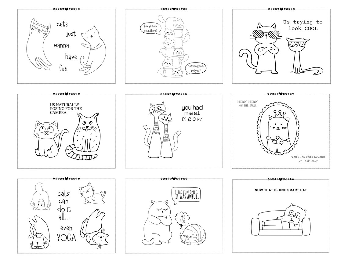 Cat Memes Coloring Pages for Girls and Boys, 18 Printable Color Sheets ...