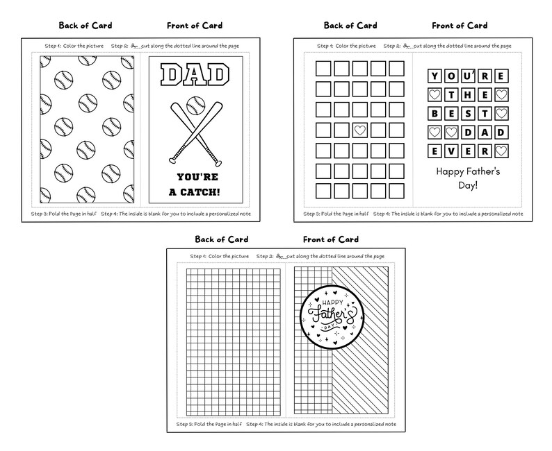 Printable Father's Day Coloring Cards: 6 DIY Gifts for Dad (instant ...