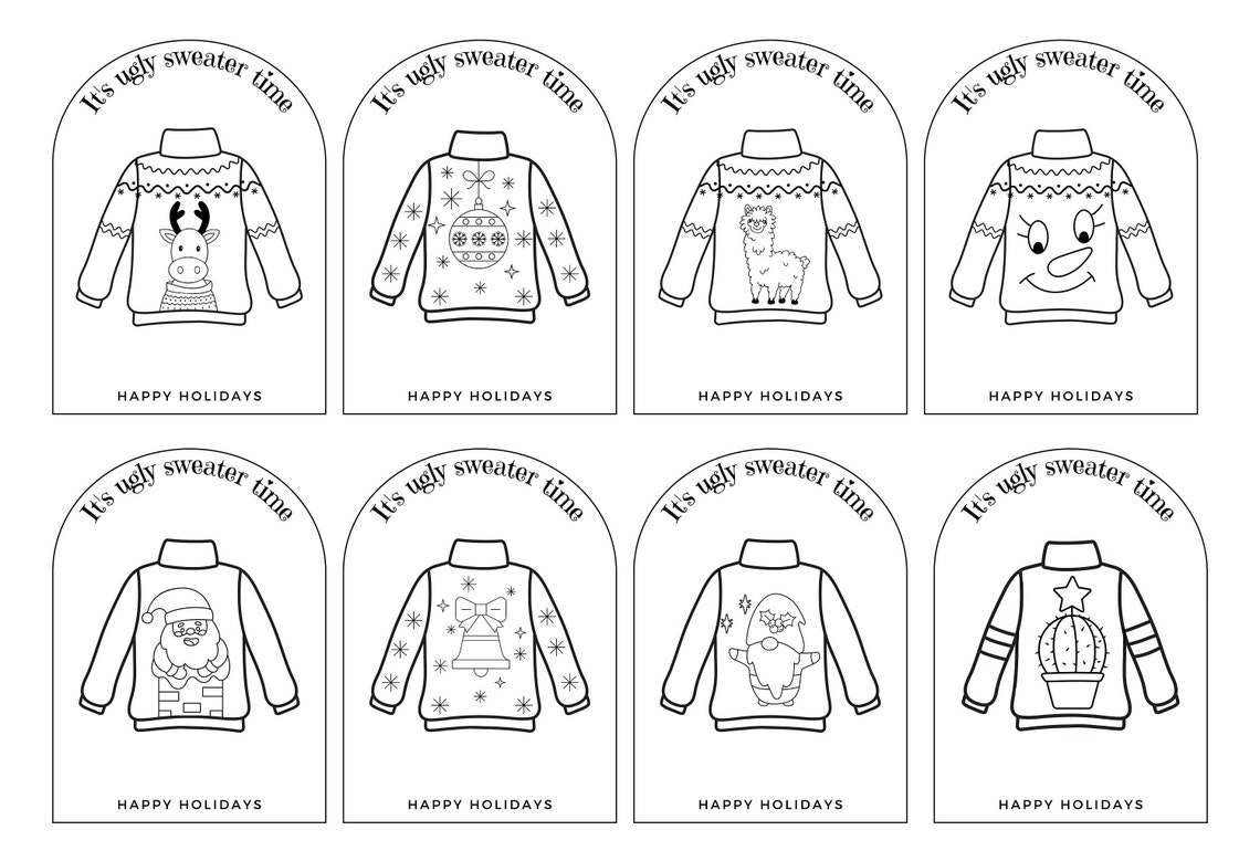 Ugly Sweater Christmas Colouring Sheets, 24 Cute Coloring Pages for ...