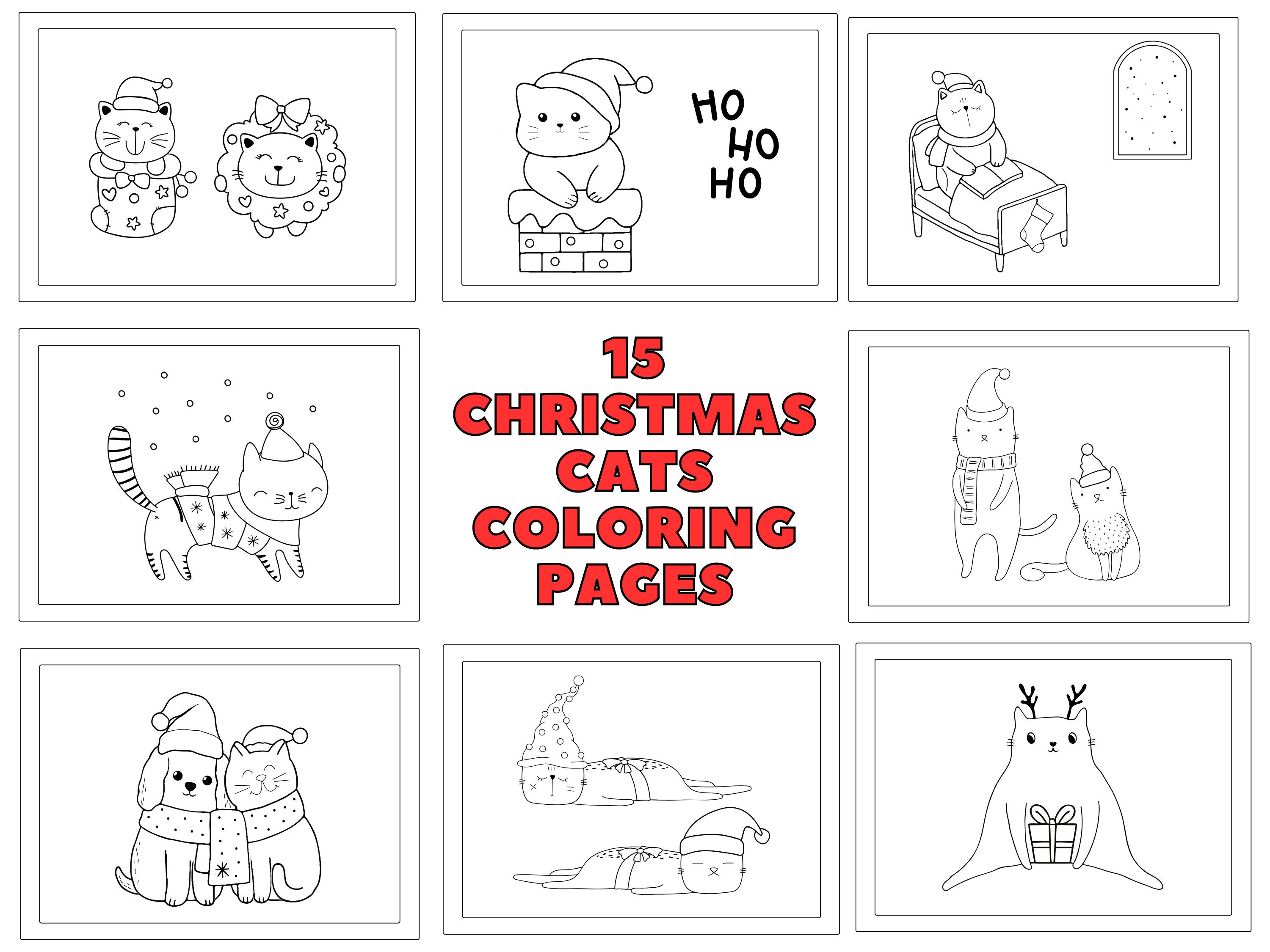 Christmas Cats Coloring Pages for Girls and Boys 15 Printable - Etsy