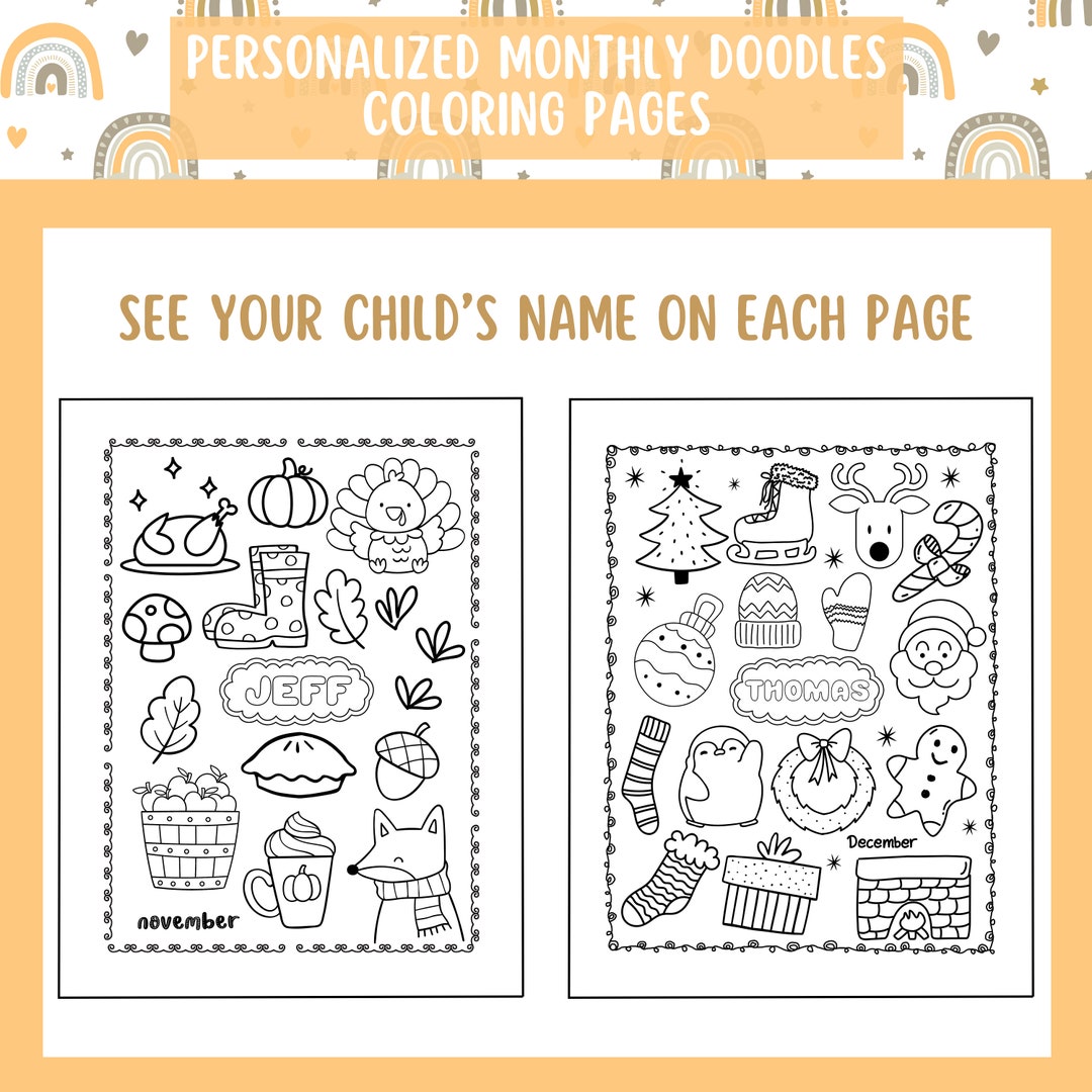 Personalized Monthly Doodles Coloring Pages: Custom Name (PDF) - Etsy