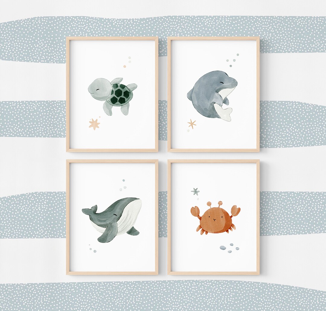 Set of 4 Ocean Theme Posters for Children's Wall Decor, Sea Animal ...