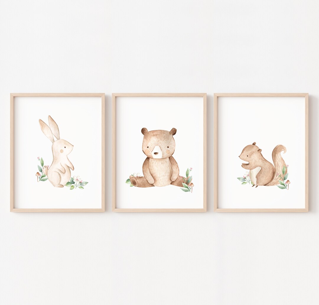 Forest Animals Posters Rabbit, Bear and Squirrel Illustration Cute ...