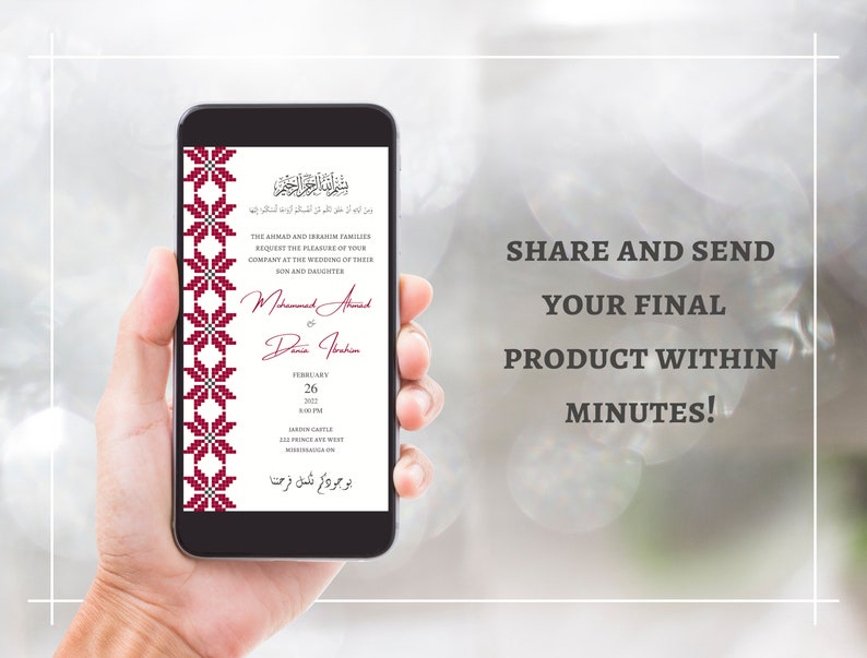 Tatreez Embroidery Wedding Invitation: Editable Henna Design (phone ...