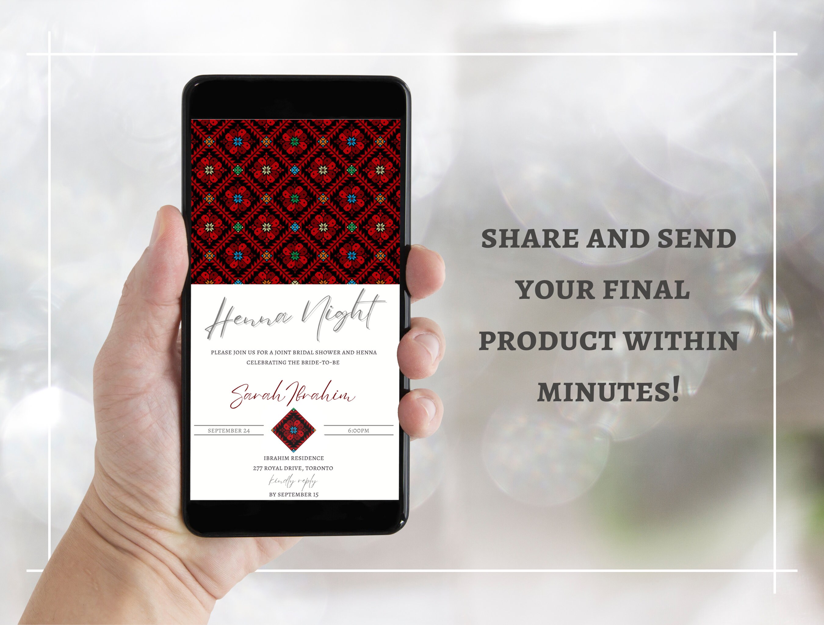 Palestinian Henna Bridal Shower Henna Invitation Editable Perfect Phone ...