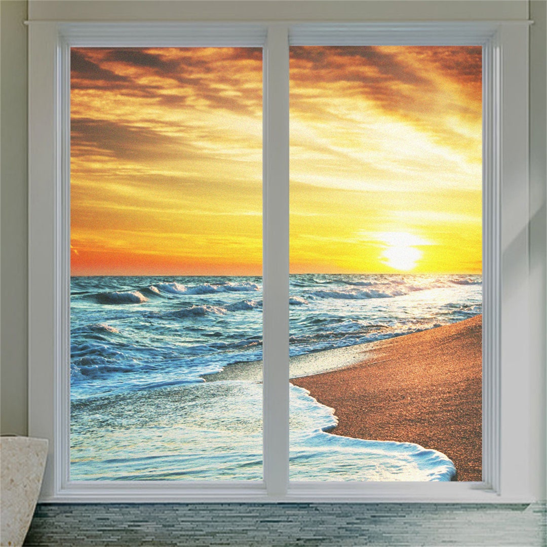 Seaside Sunset Pattern Frosted Stained Glass Films for Windows - Etsy