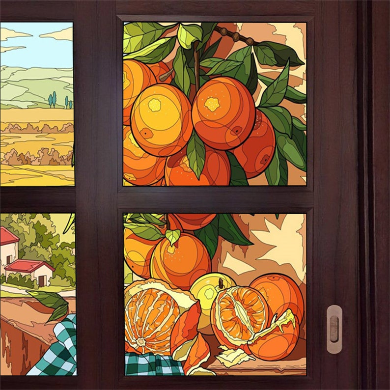 Custom Size Stained Glass Film Country Fruits Retro Cling Etsy