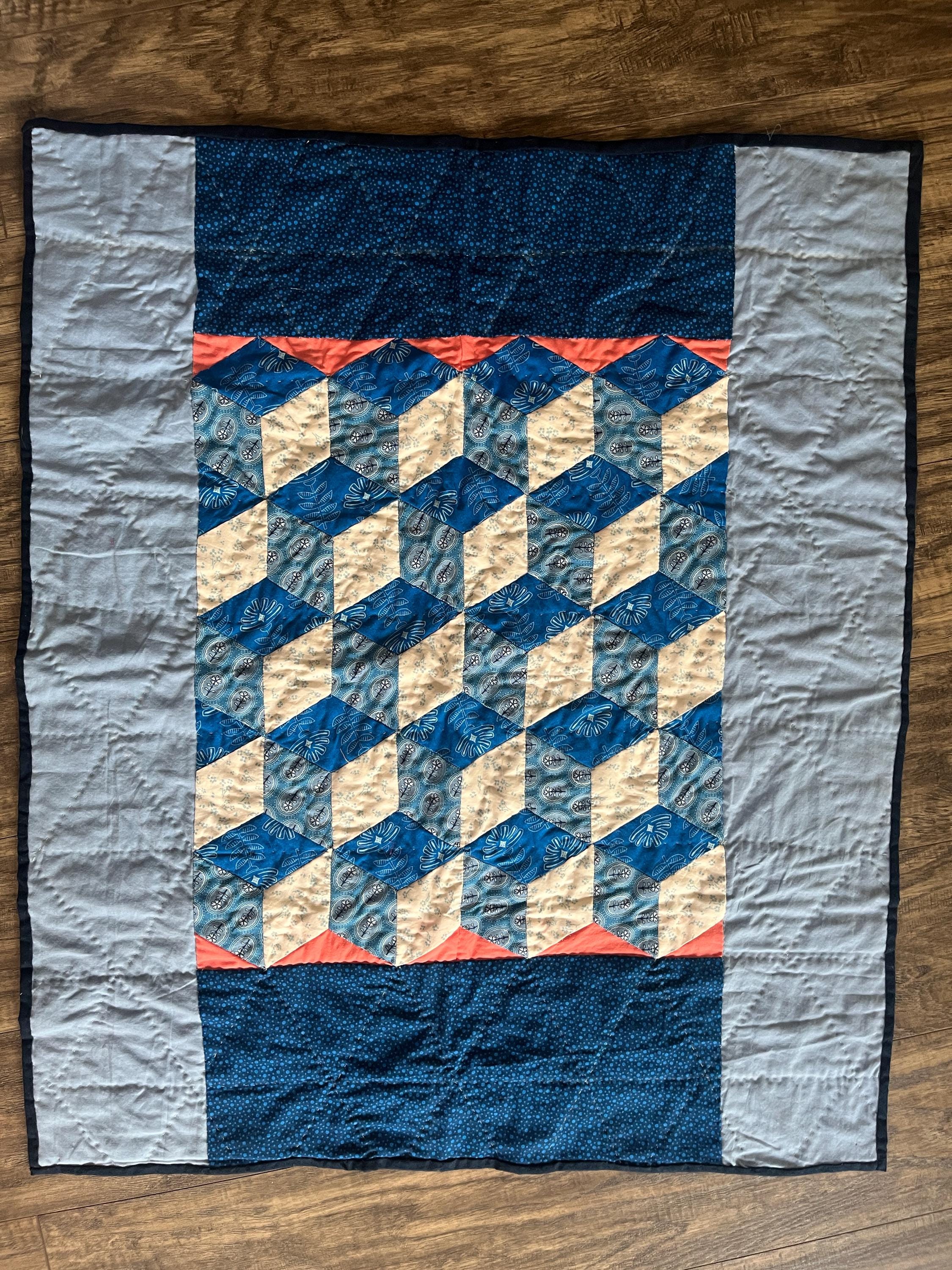 Blue Tumbling Blocks Mini Quilt - Etsy