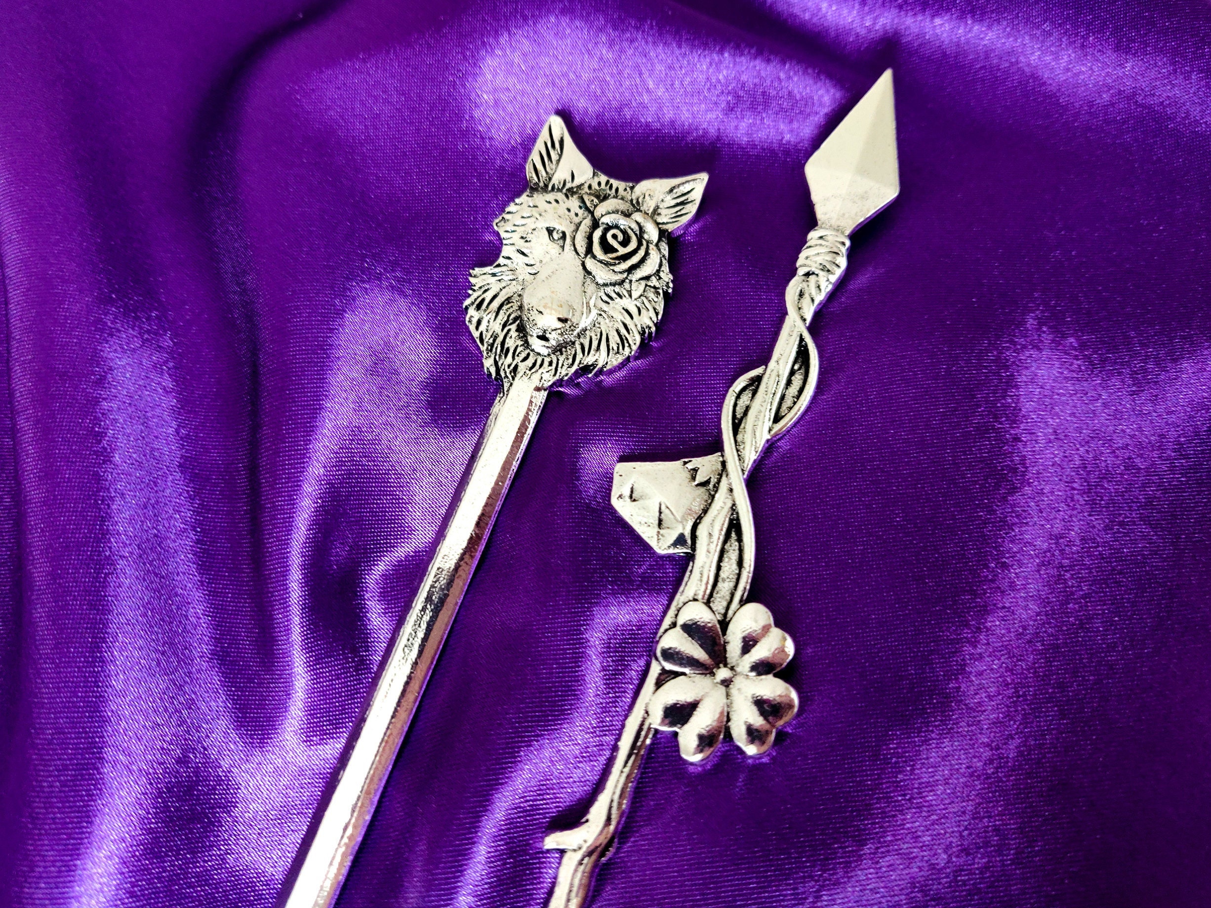 Silver Wolf Hair Pin, Silver Arrow Hair Pin, Gothic Hair Pin, Witch ...